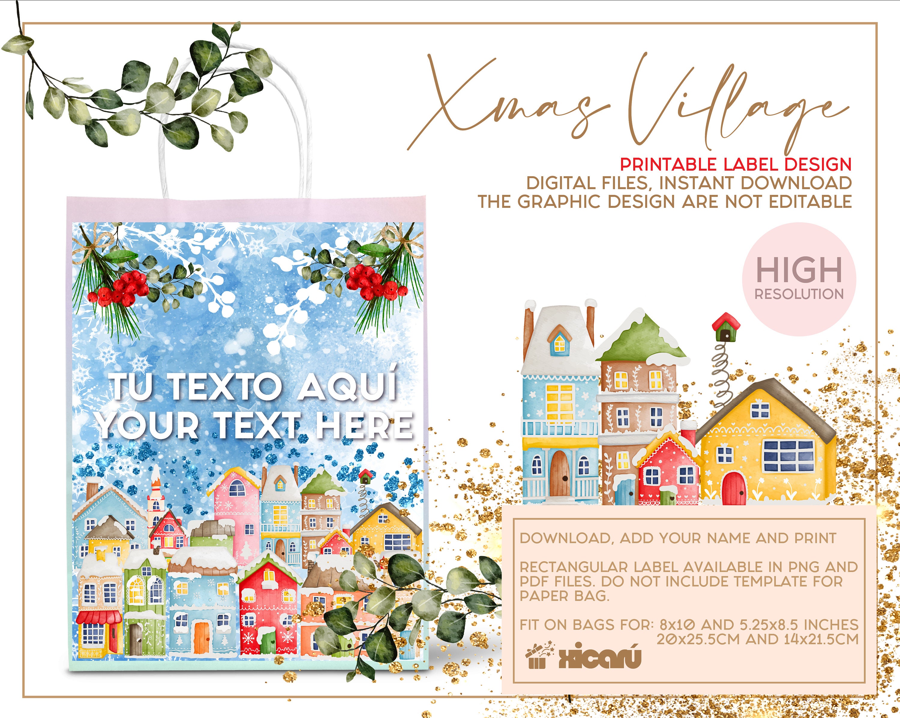 Christmas Village, label design, treat box labels, printable label ...