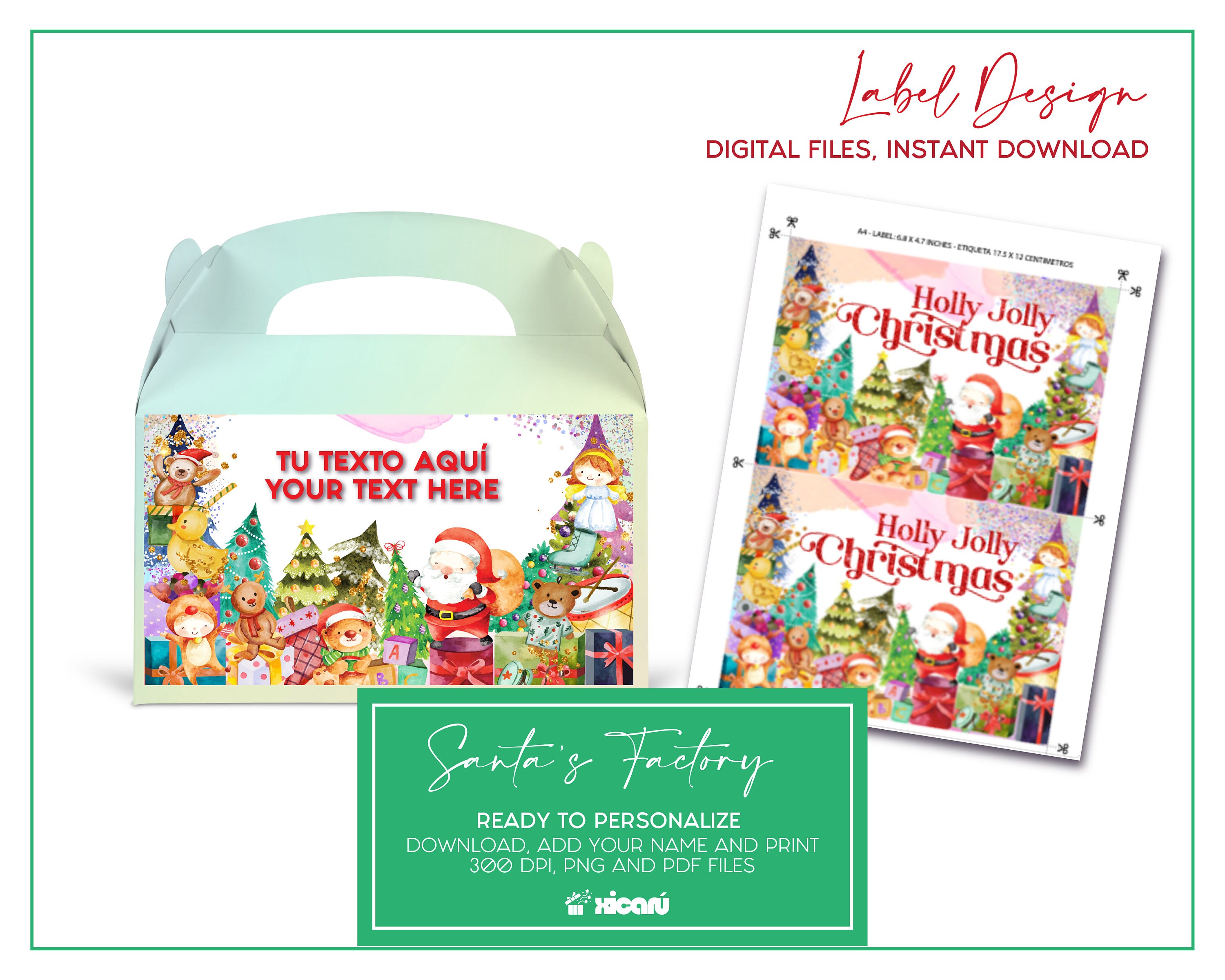 Santa's Factory, Label Design, Treat Box Labels, Printable Label, Label ...