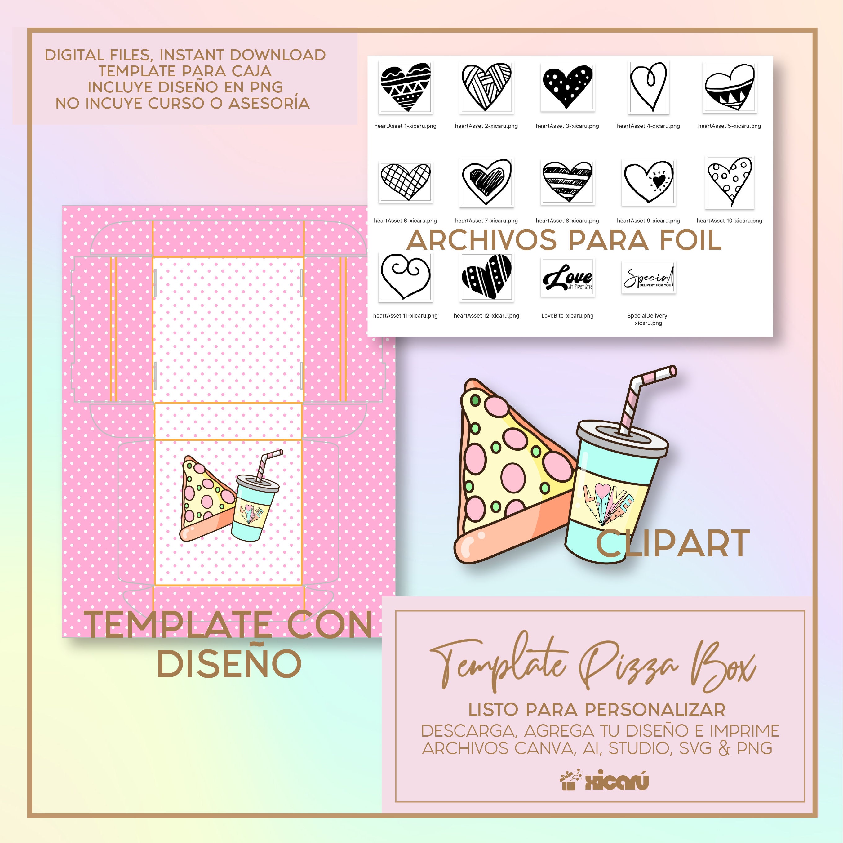 Templates: Valentines Pizza Box - Etsy