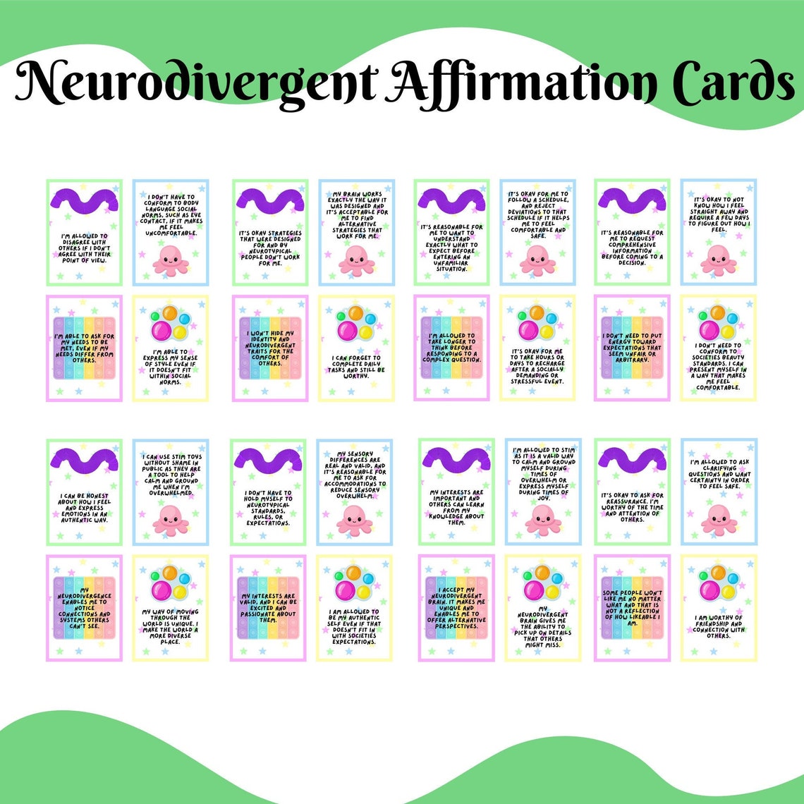 Neurodivergent Affirmation Cards Fidgets - Etsy