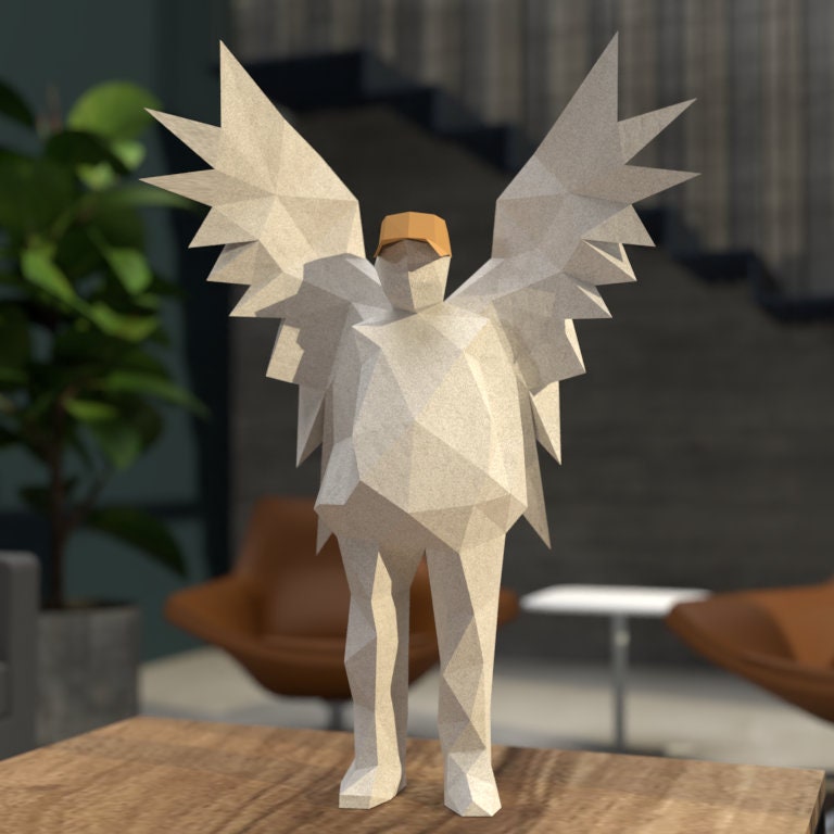 Low Poly Angel Trophy, Paper Craft Sculpture, DIY 3D Model (pdf, Svg ...