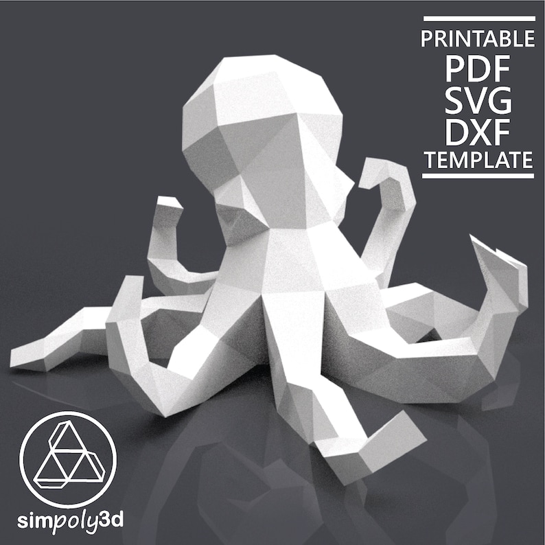 Octopus Paper Sculpture Template, Low Poly 3D Model (PDF, SVG, DXF) - Etsy