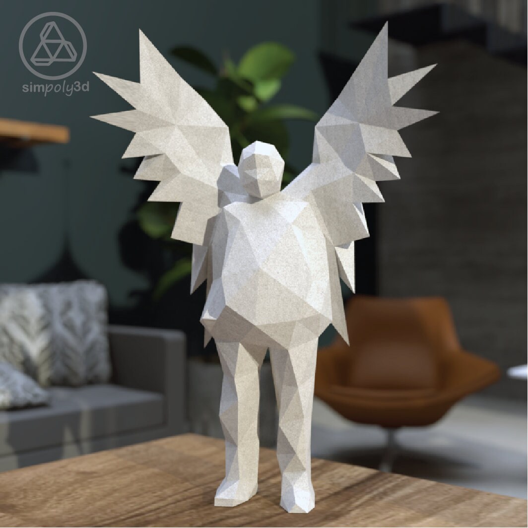 Low Poly Angel Trophy, Paper Craft Sculpture, DIY 3D Model (pdf, Svg ...