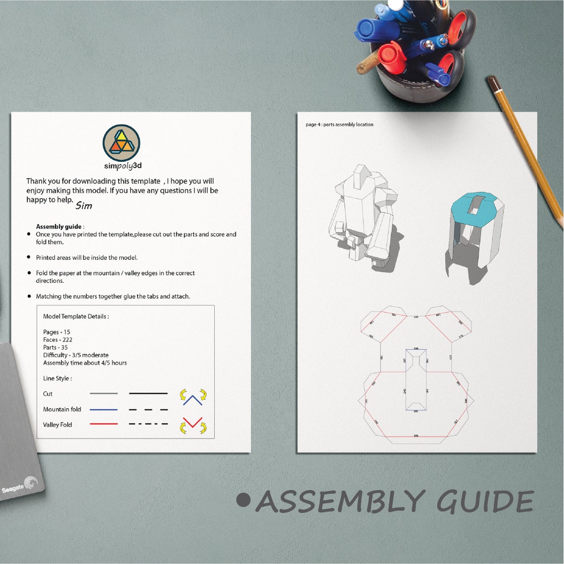 ROBOT_01, Paper Craft, Digital Template, Origami, Pdf, Svg, Dxf ...