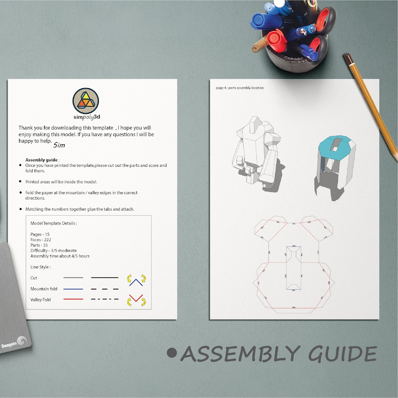 ROBOT_01, Paper Craft, Digital Template, Origami, Pdf, Svg, Dxf ...