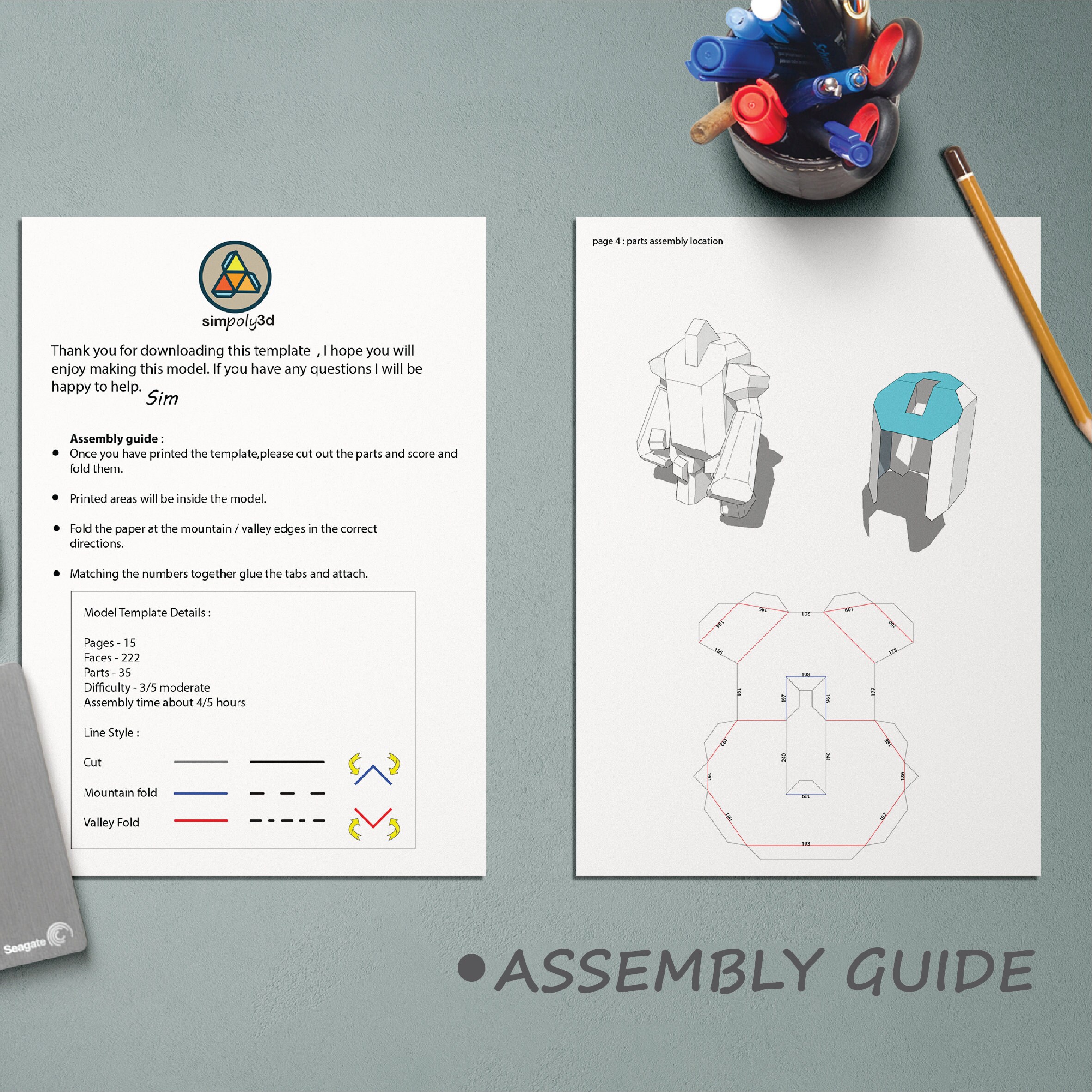 ROBOT_01, Paper Craft, Digital Template, Origami, Pdf, Svg, Dxf ...