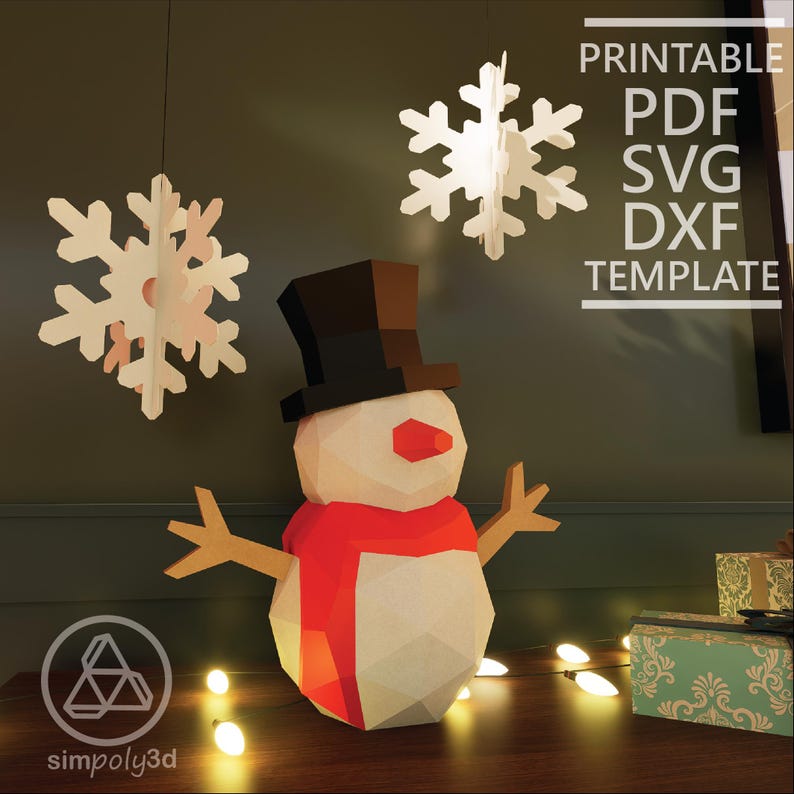 Snowman Papercraft Template: Low Poly 3D Model (PDF, SVG, DXF) - Etsy