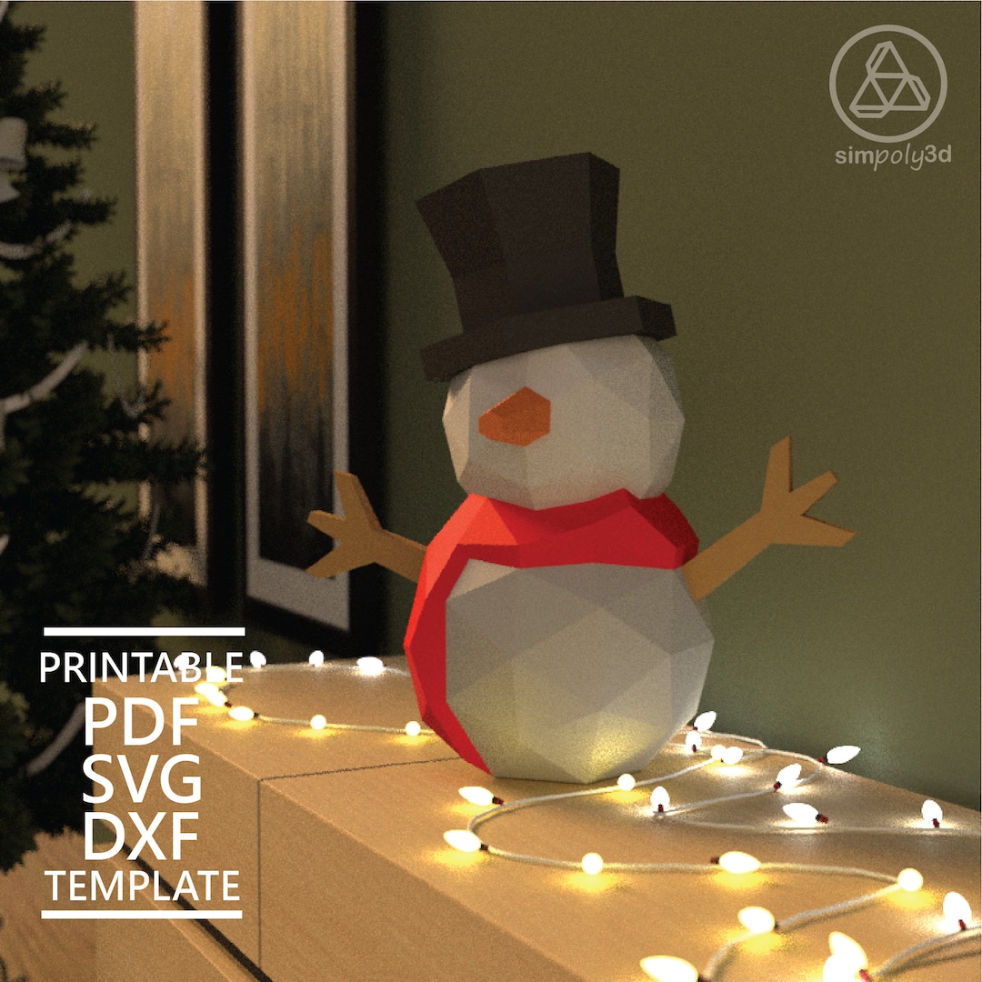 Snowman Papercraft Digital Template, Origami, Pdf, Svg, Dxf Download ...