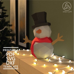 Snowman Papercraft Digital Template, Origami, Pdf, Svg, Dxf Download ...