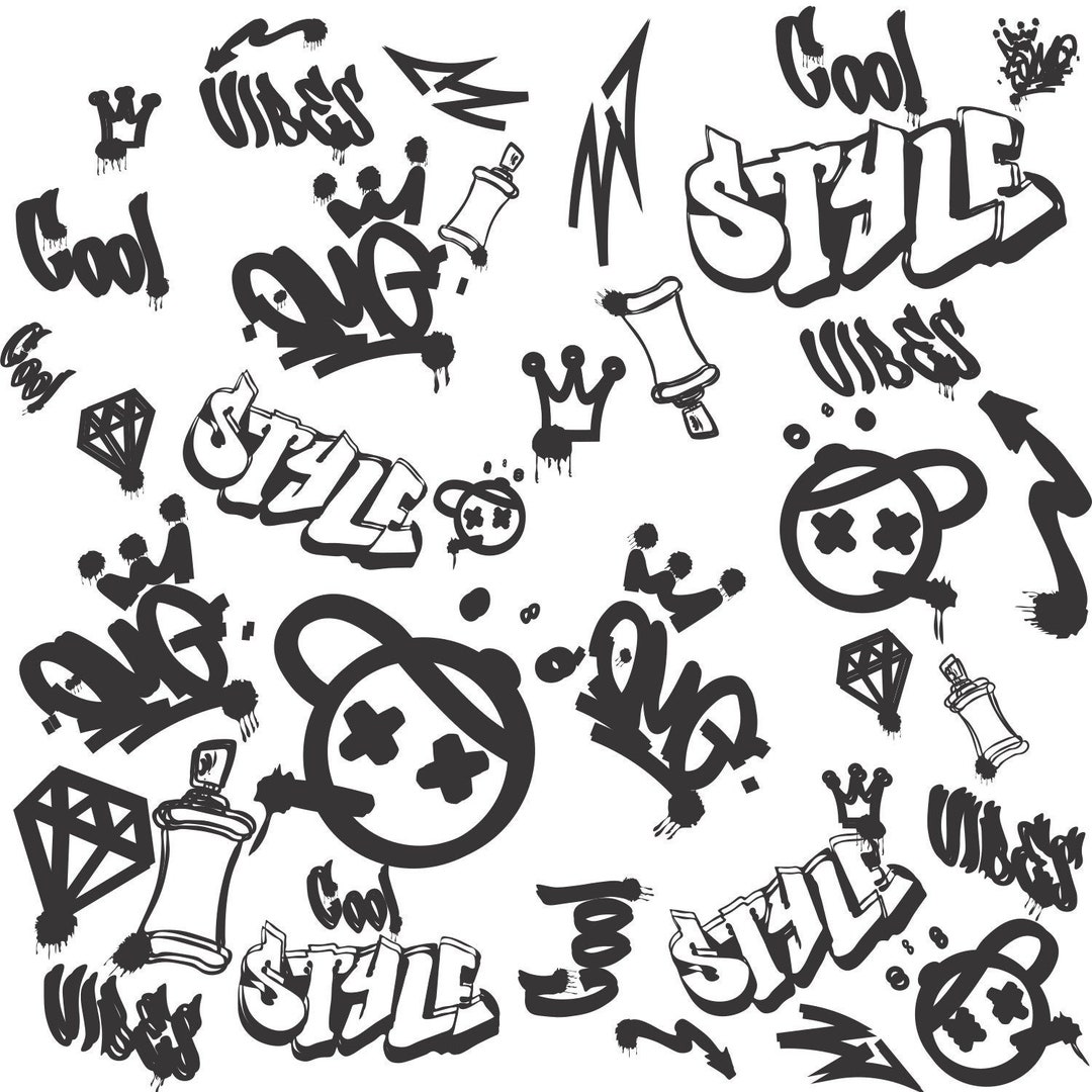B&W Graffiti Seamless Pattern - Etsy