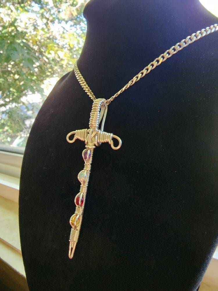 Wire Wrap Sword Gemstone Pendant Rose and Yellow Gold Fill - Etsy