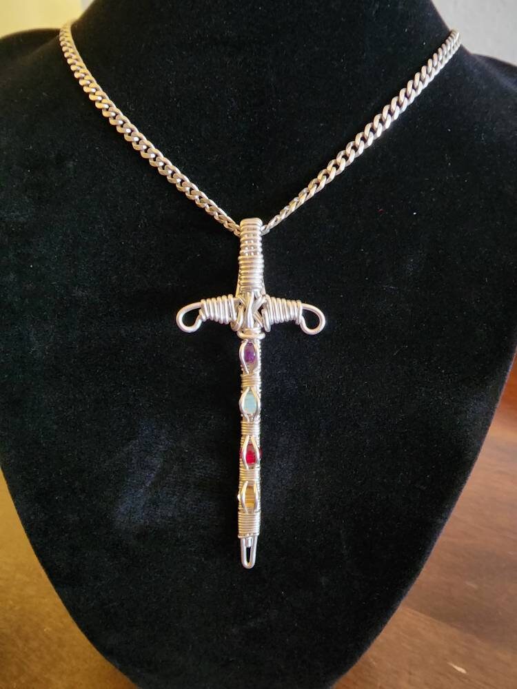 Wire Wrap Sword Gemstone Pendant Rose and Yellow Gold Fill - Etsy