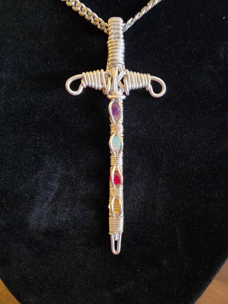 Wire Wrap Sword Gemstone Pendant Rose and Yellow Gold Fill - Etsy