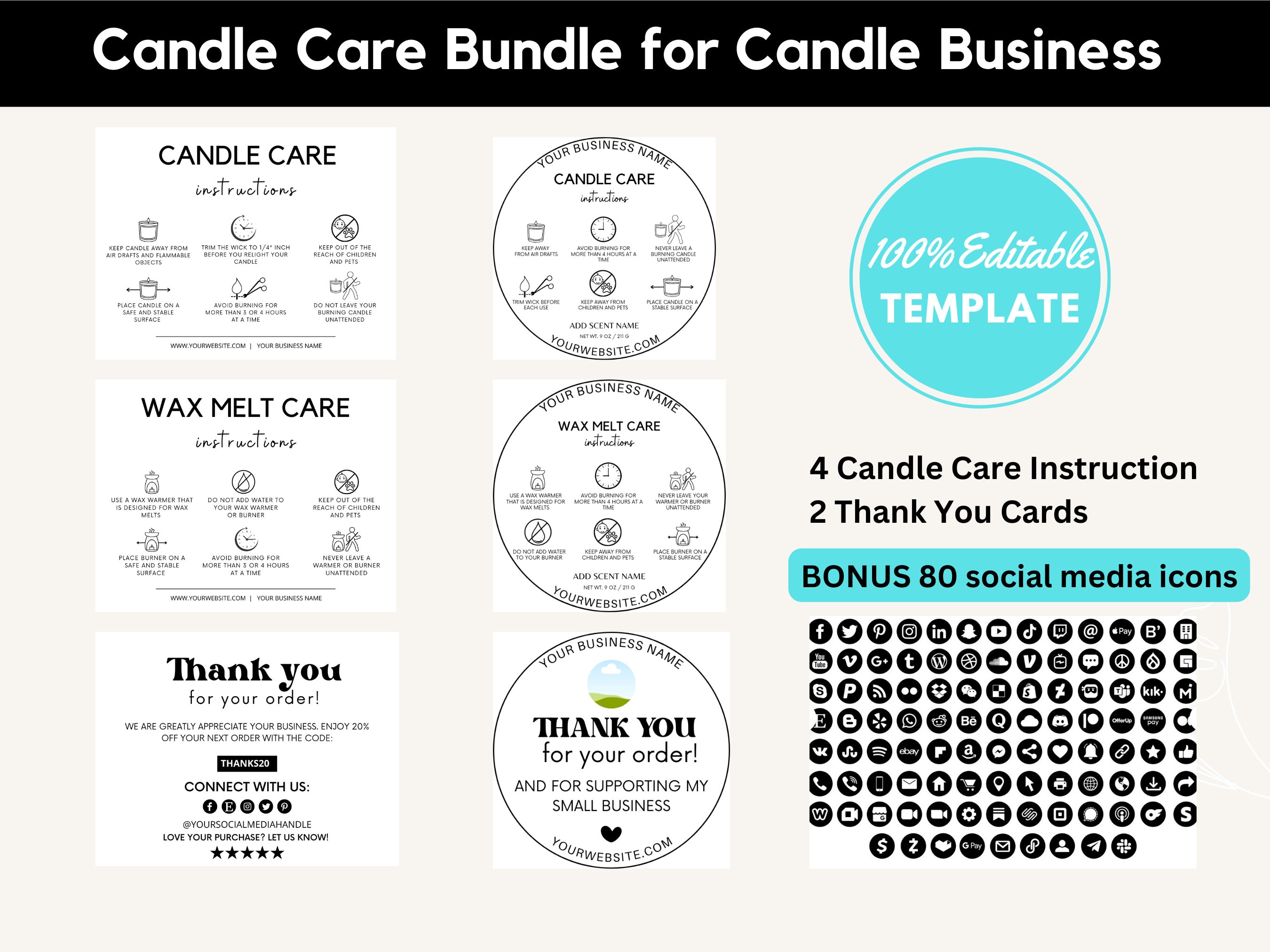 Editable Candle Care Instruction Label LUXURY Modern Design Template ...