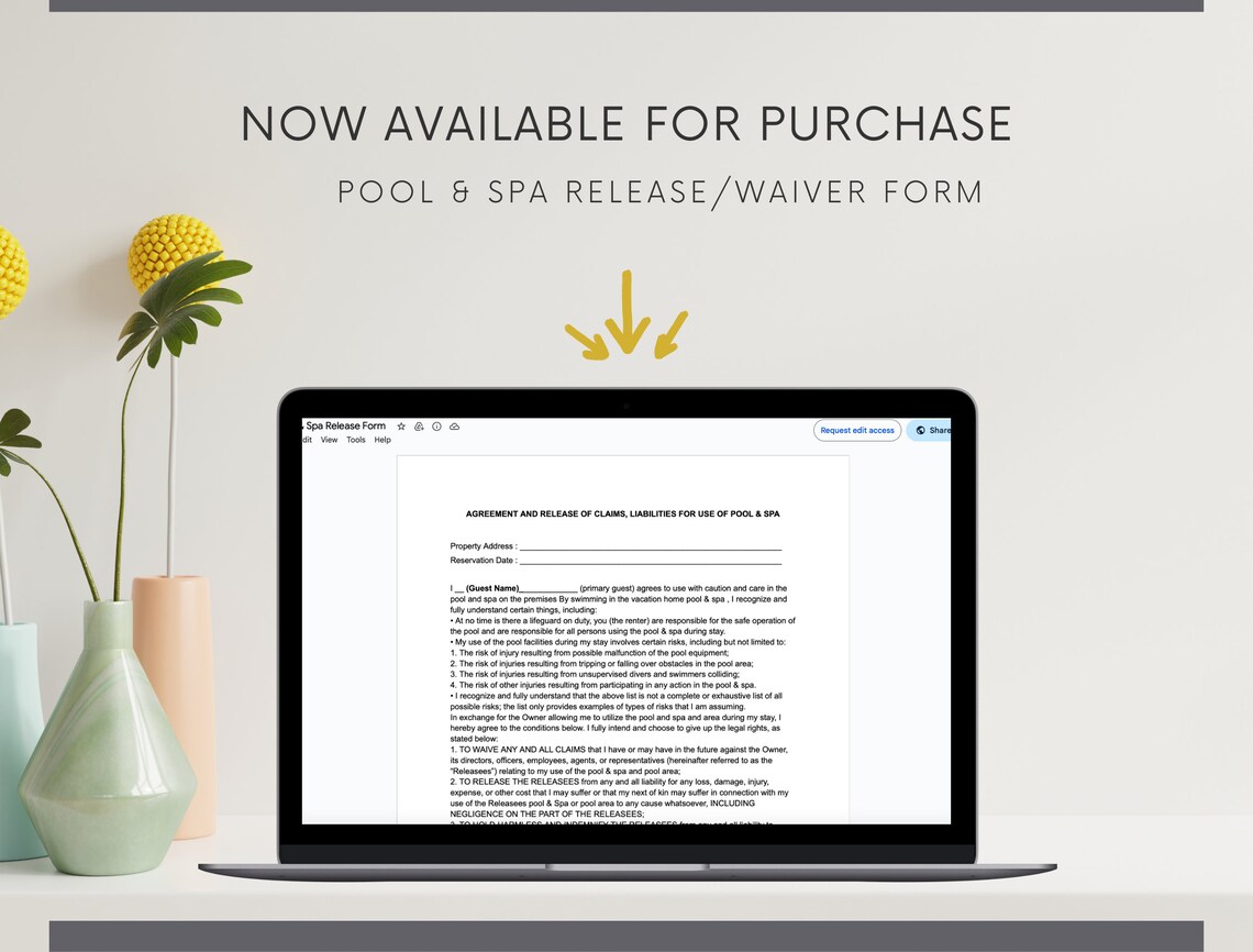 Pool & Spa Release Form Template | Us Letter Size | Editable Template ...