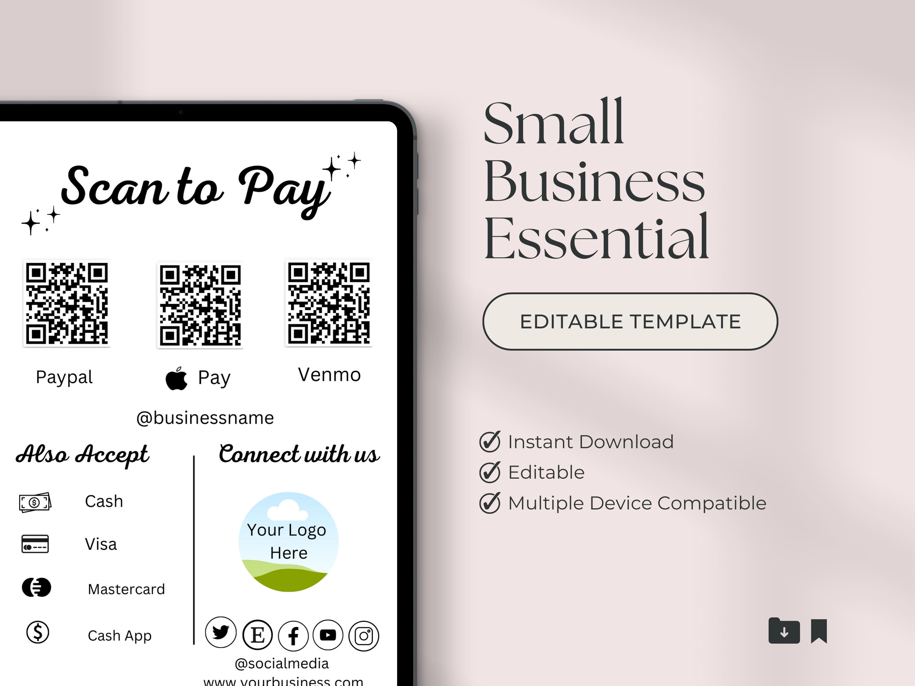 Editable Scan to Pay Sign With Price List Template, Printable Payment ...