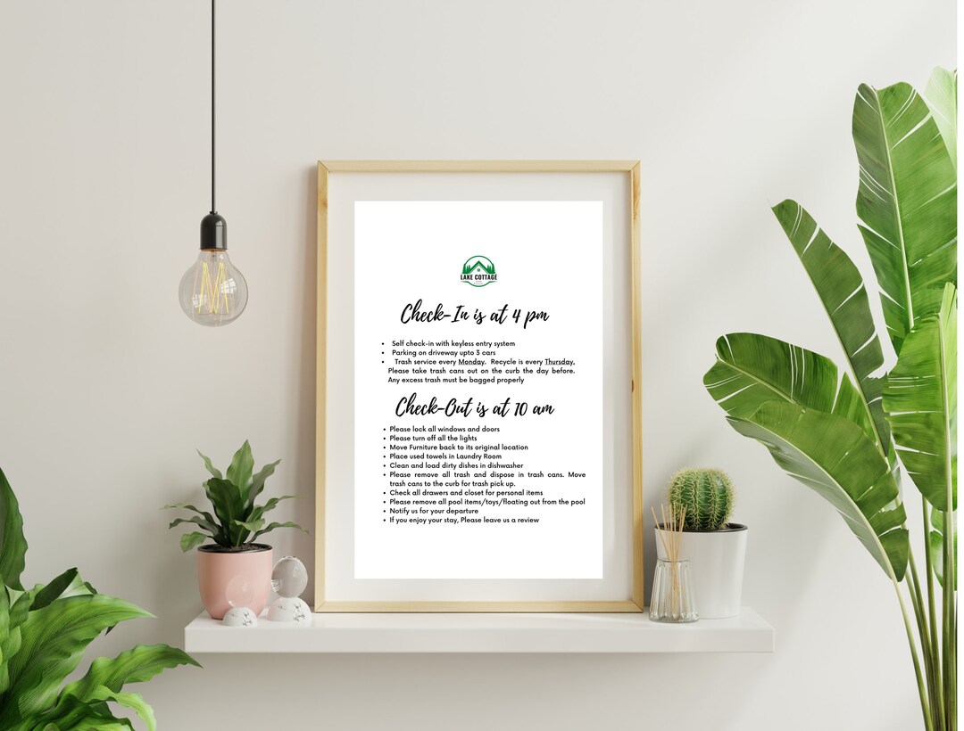 Editable Check in Check Out Airbnb Sign Tempalte Editable - Etsy
