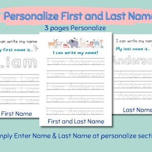 Custom Name Tracing Bundle, Handwriting Practice Sheet, Animal Theme ...