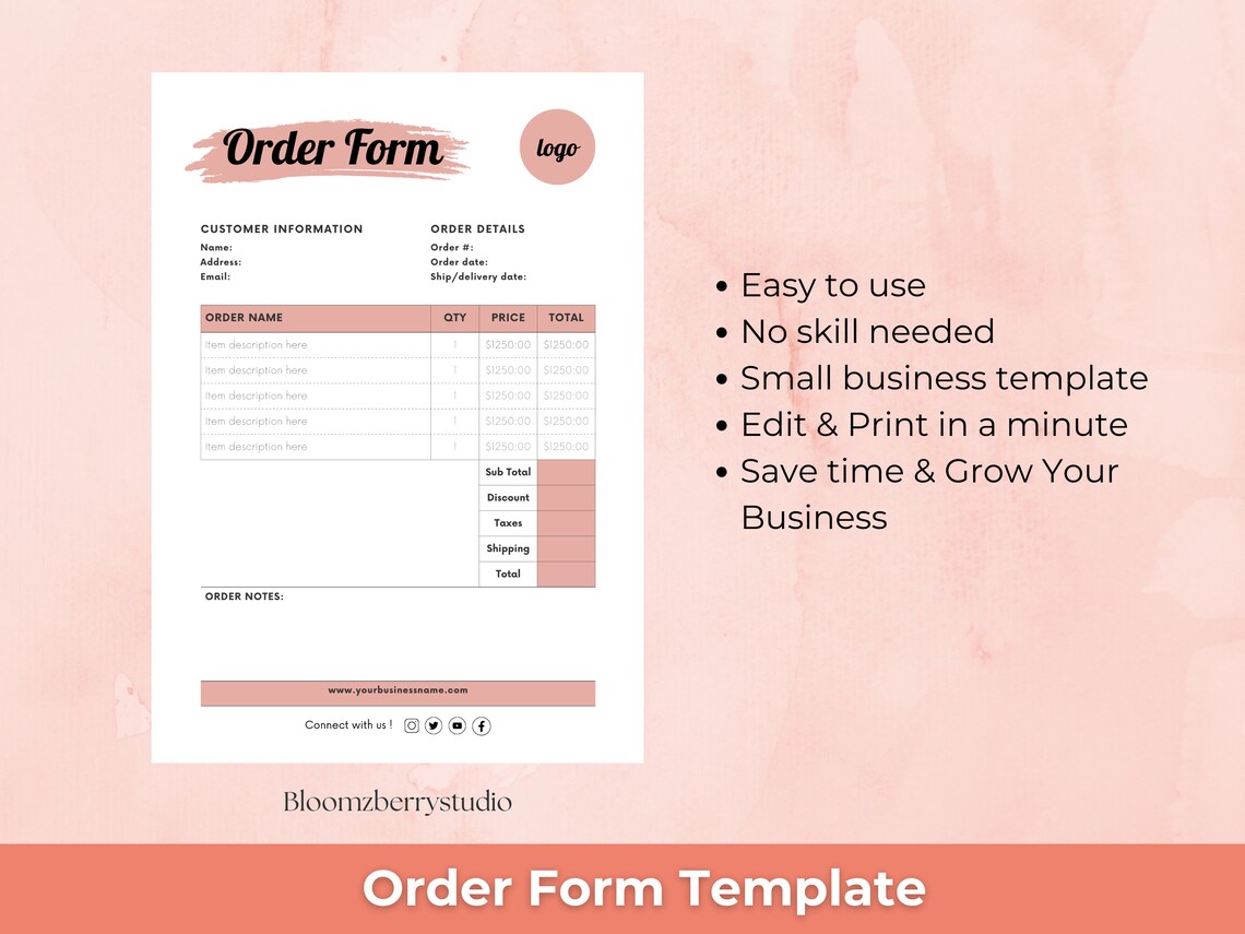 Editable Order Form Template| Modern Order Form| Small Business Forms ...