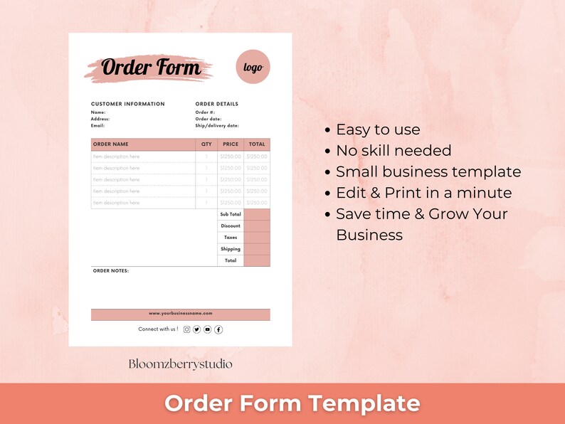 Editable Order Form Template| Modern Order Form| Small Business Forms ...