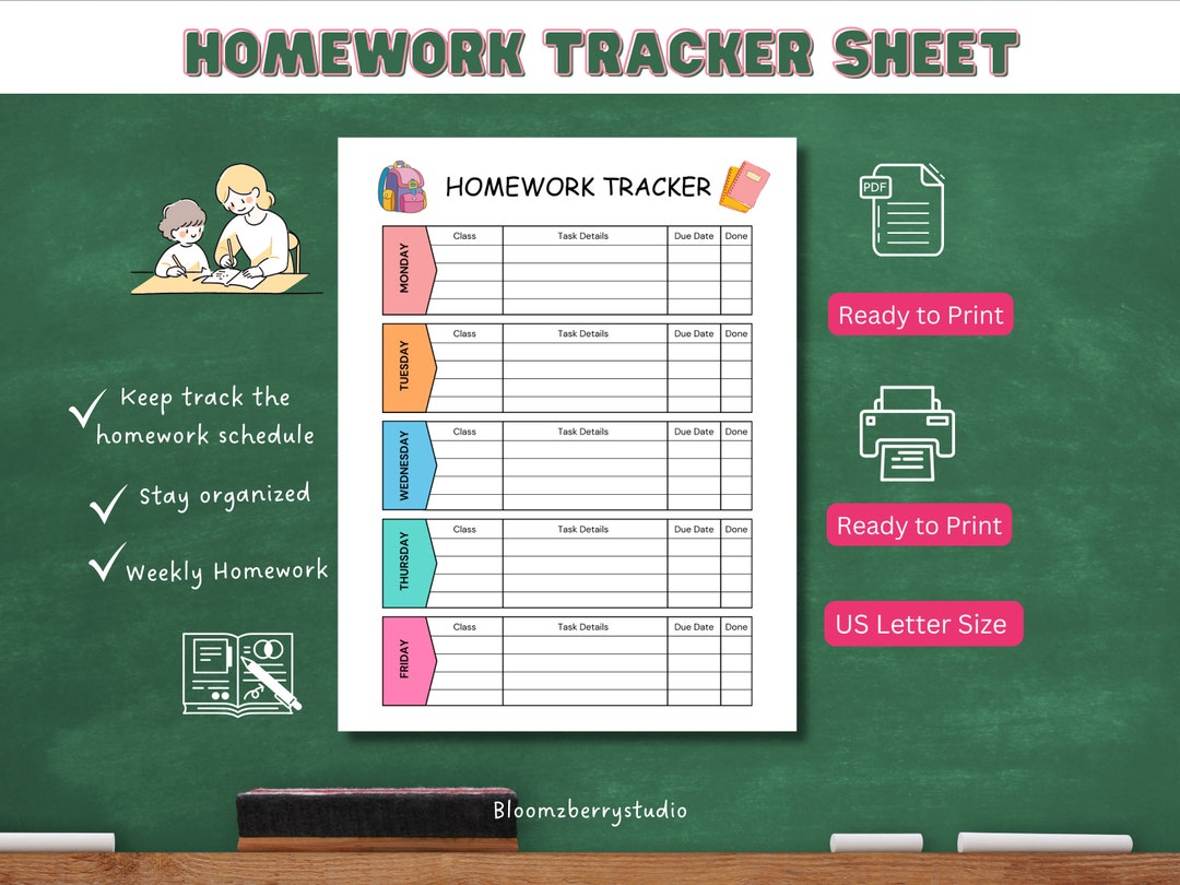 Homework Tracker Template | Us Letter Size | Ready to Print | Homework ...