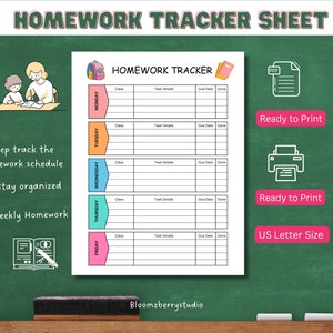 Homework Tracker Template | Us Letter Size | Ready to Print | Homework ...