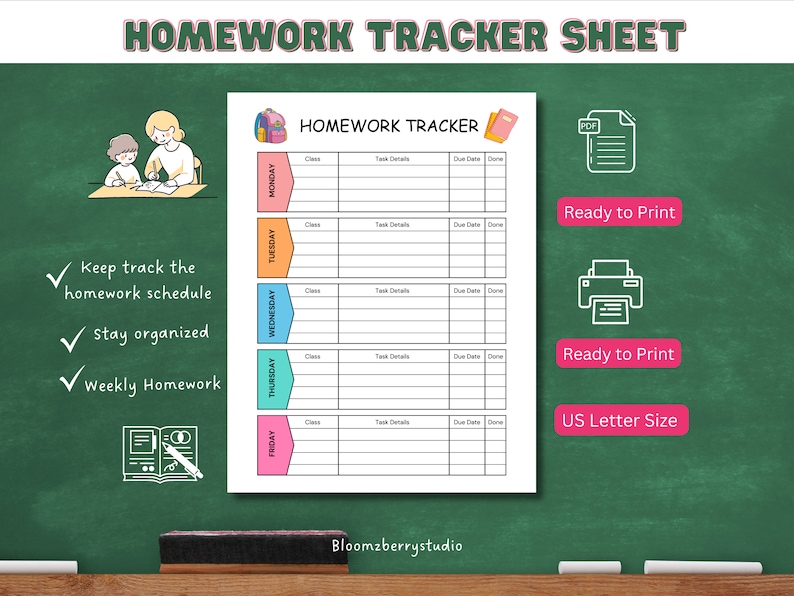 Homework Tracker Template | Us Letter Size | Ready to Print | Homework ...
