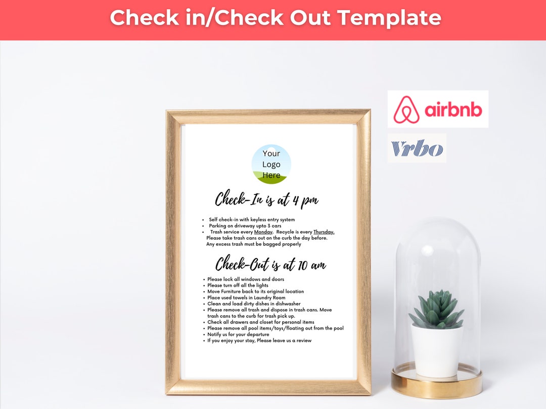 Editable Check in | Check Out Airbnb Sign Tempalte | Editable Sign ...