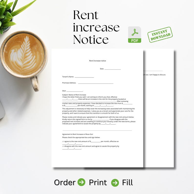 Rent Increase Notice Form | Us Letter Size | PDF File| Instant Download ...