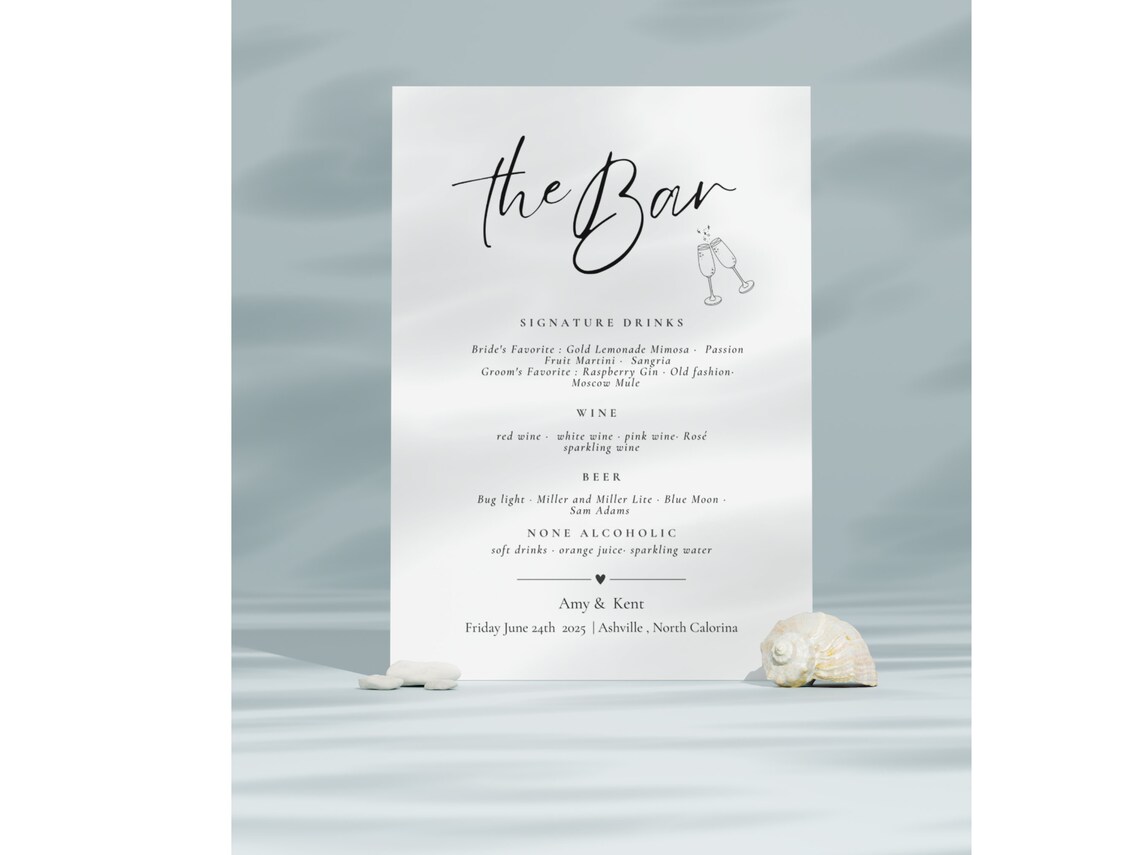 Modern Wedding Bar Menu Template | Size 8x10 | Minimalist Bar Menu ...