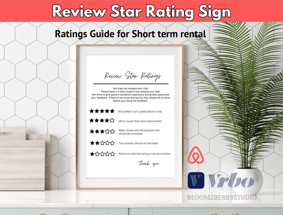 Review Star Ratings for Short Term Rental, PDF , Editable Sign Template ...
