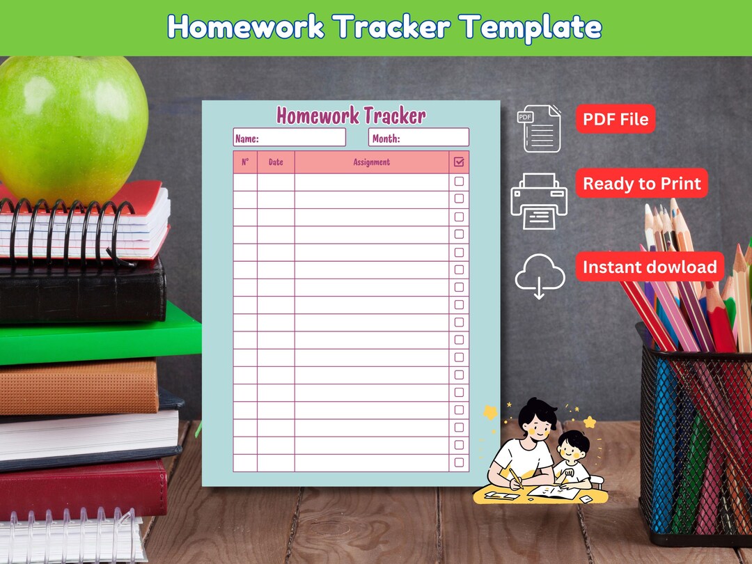 Homework Tracker Template | Us Letter Size | Ready to Print | Homework ...