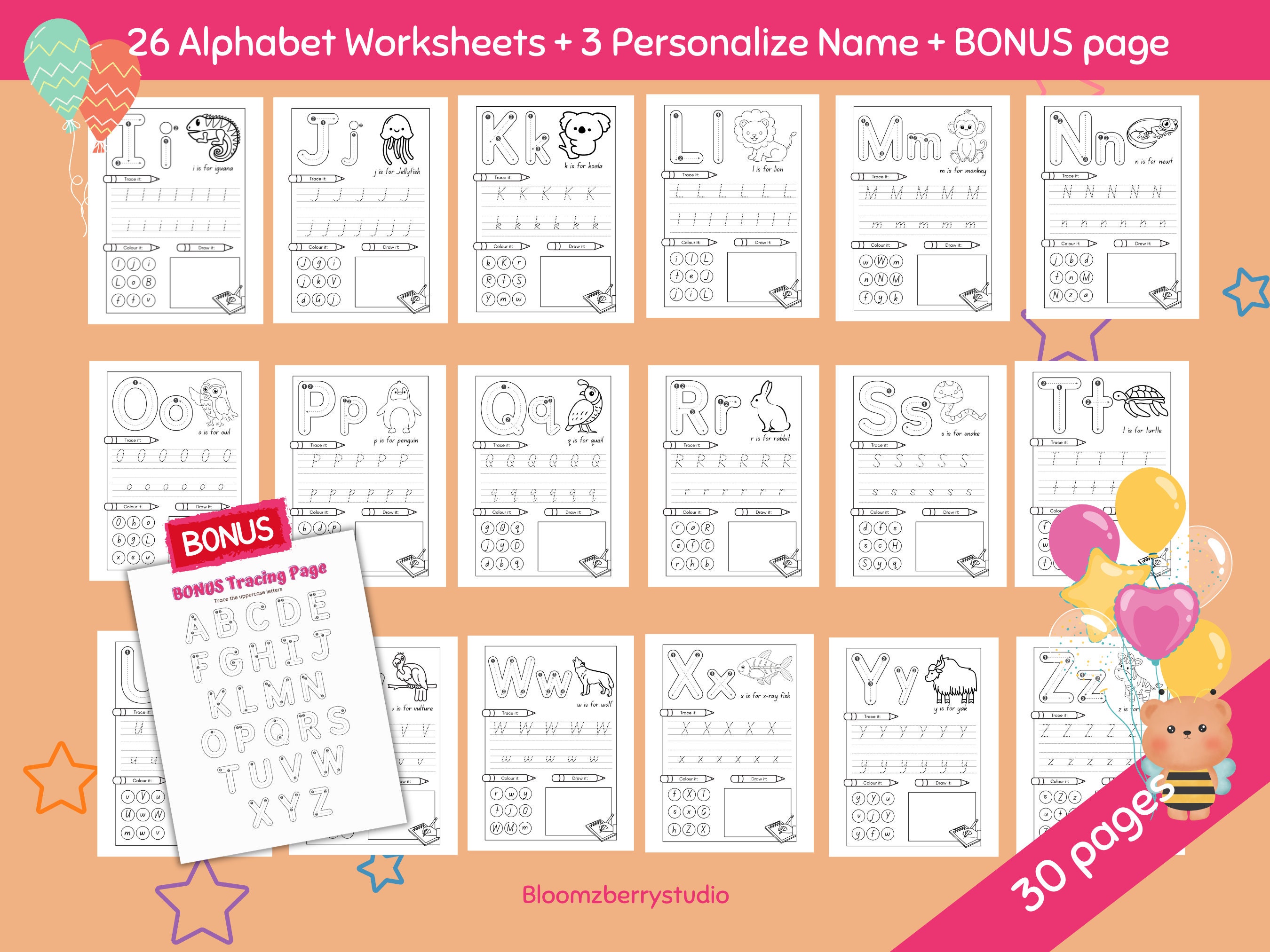 Custom Name Tracing Bundle, Handwriting Practice Sheet, Animal Theme ...