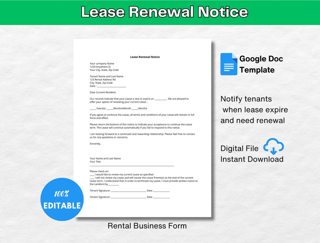 Lease Renewal Form Template | Us Letter Size | Editable Template ...