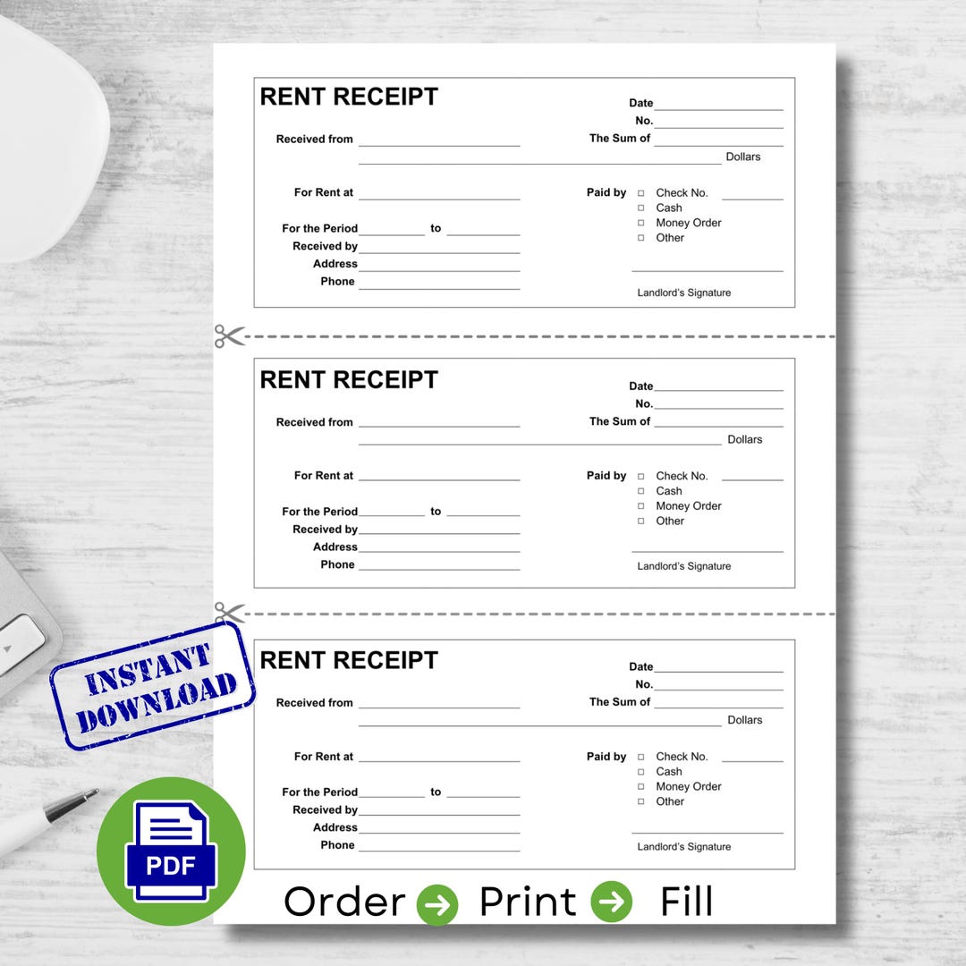Rent Receipt Form Template | Us Letter & A4 |instant Download | Ready ...
