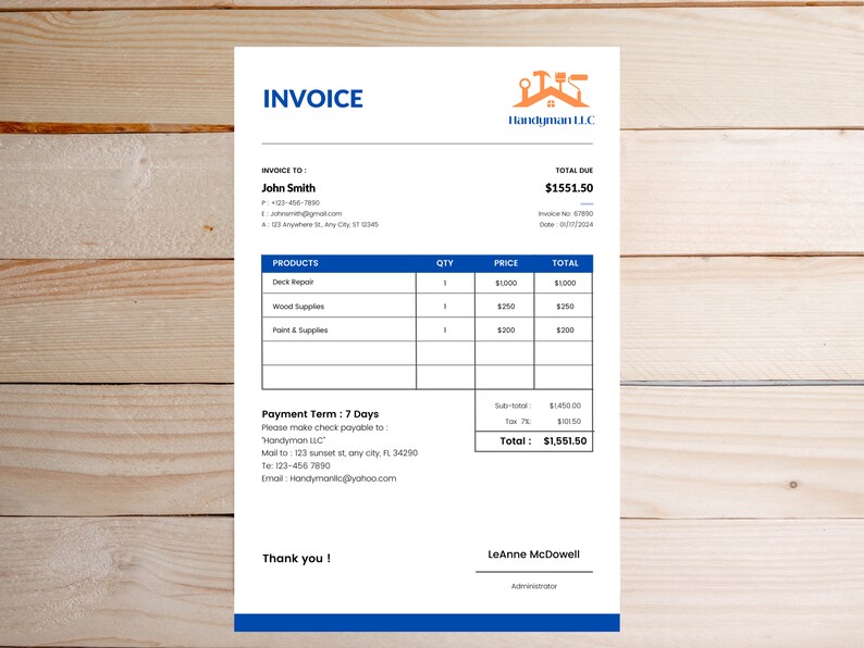Editable Small Business Invoice Template Canva, Size A4, Printable ...