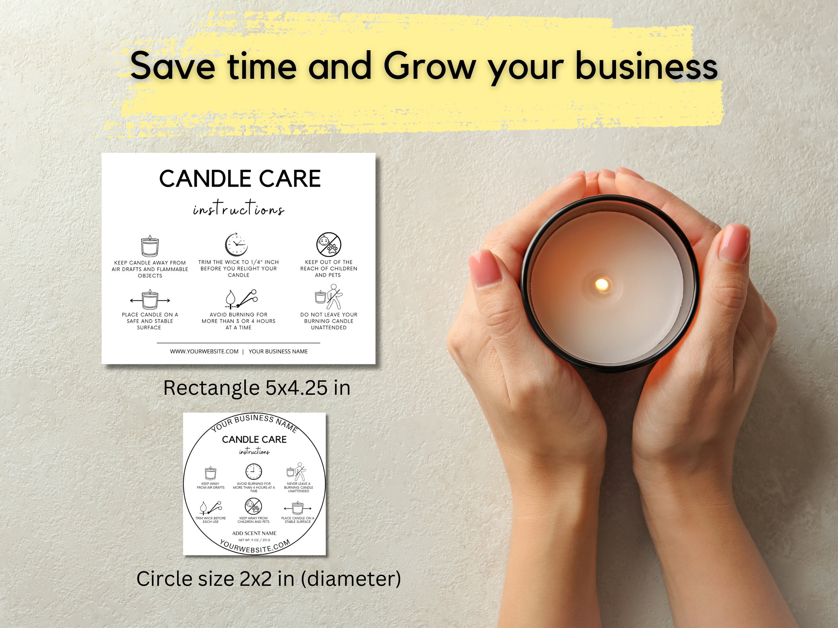 Editable Candle Care Instruction Label LUXURY Modern Design Template ...