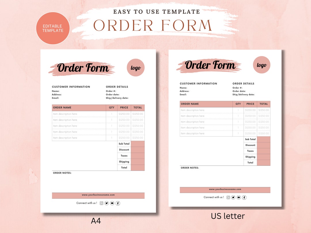 Editable Order Form Template| Modern Order Form| Small Business Forms ...