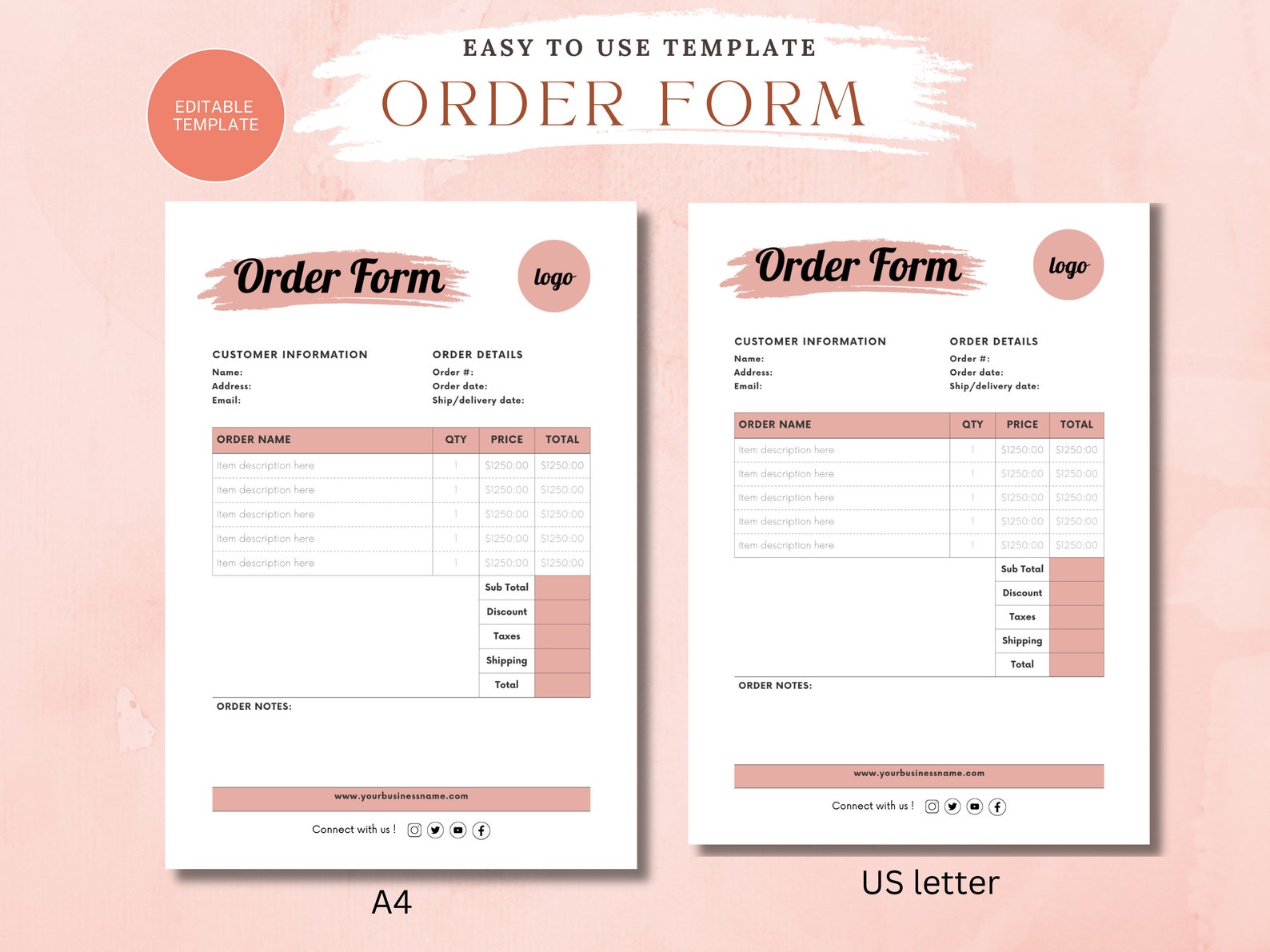 Editable Order Form Template| Modern Order Form| Small Business Forms ...