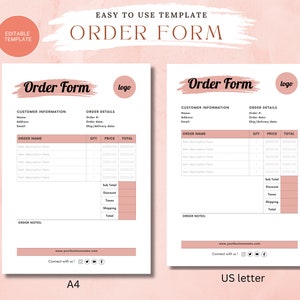 Editable Order Form Template| Modern Order Form| Small Business Forms ...