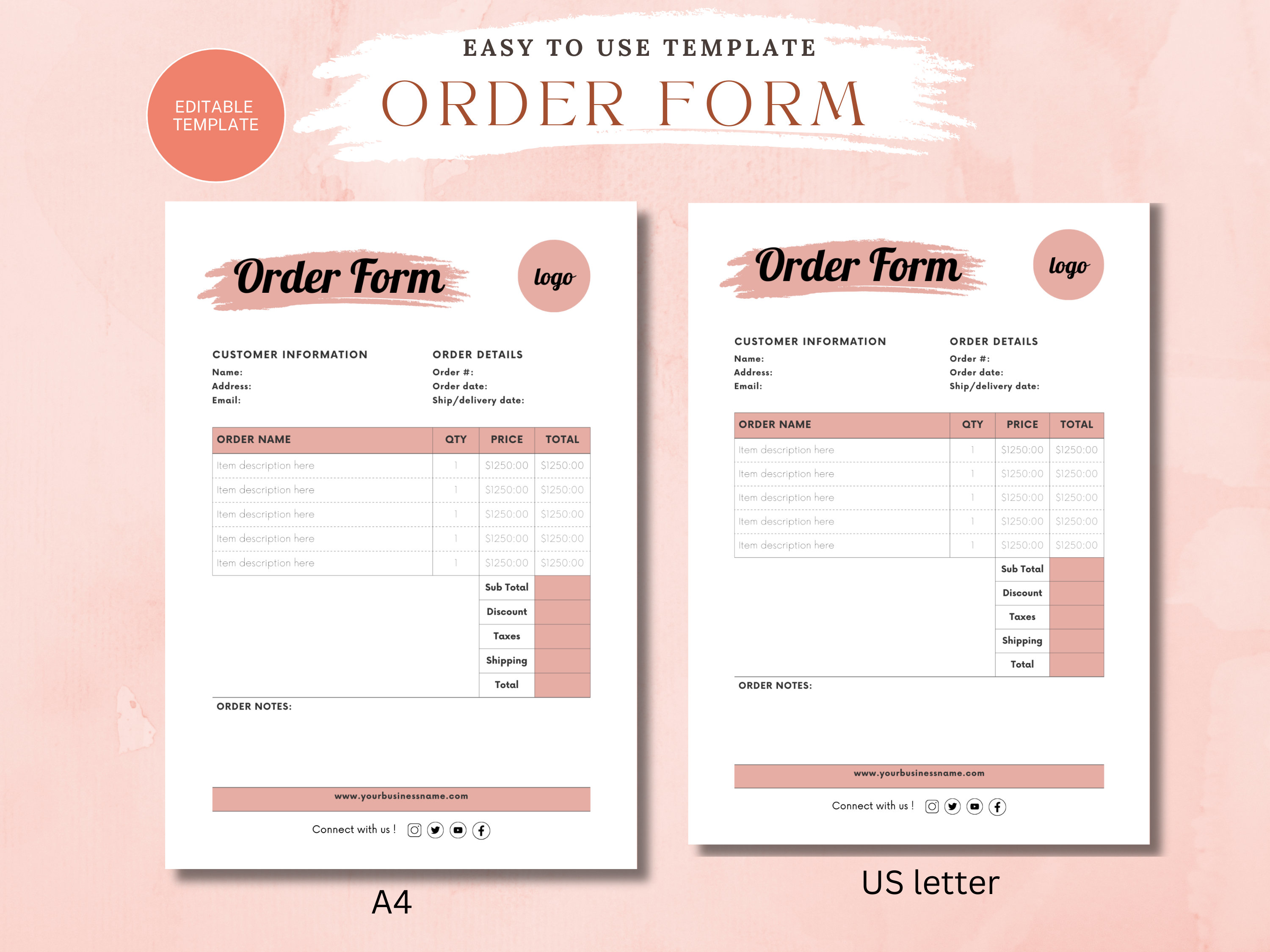 Editable Order Form Template| Modern Order Form| Small Business Forms ...