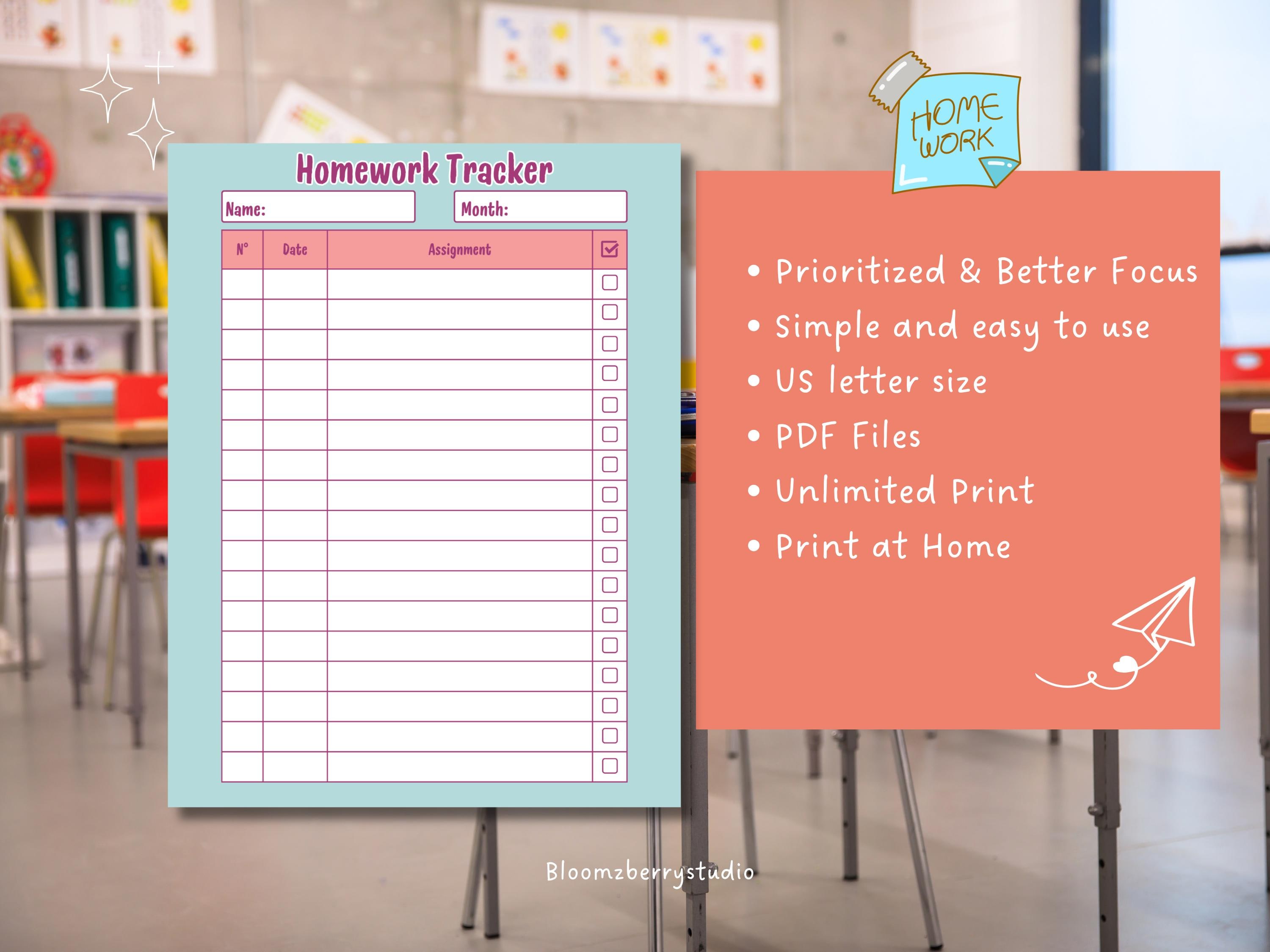 Homework Tracker Template | Us Letter Size | Ready to Print | Homework ...