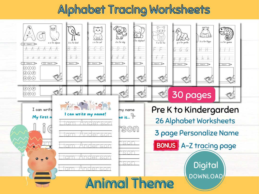 Custom Name Tracing Bundle, Handwriting Practice Sheet, Animal Theme ...