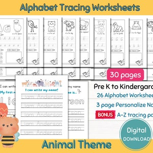 Custom Name Tracing Bundle, Handwriting Practice Sheet, Animal Theme ...