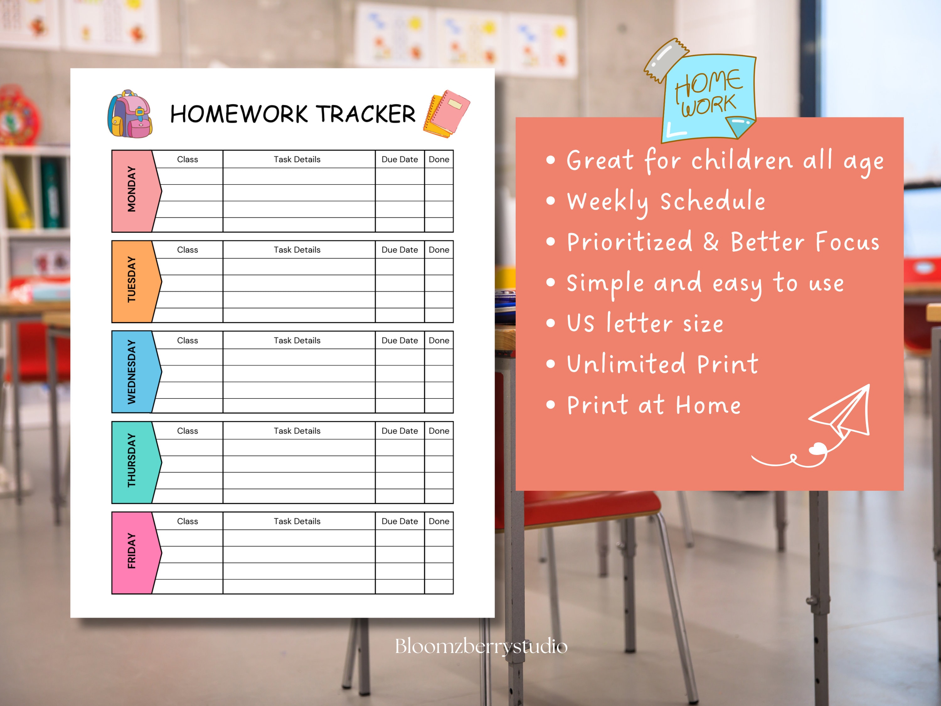 Homework Tracker Template | Us Letter Size | Ready to Print | Homework ...