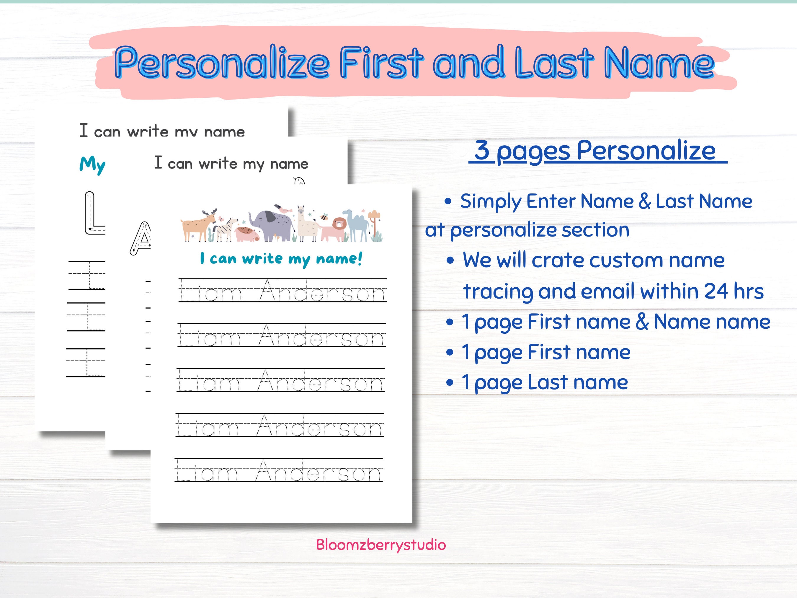 Custom Name Tracing Bundle, Handwriting Practice Sheet, Animal Theme ...