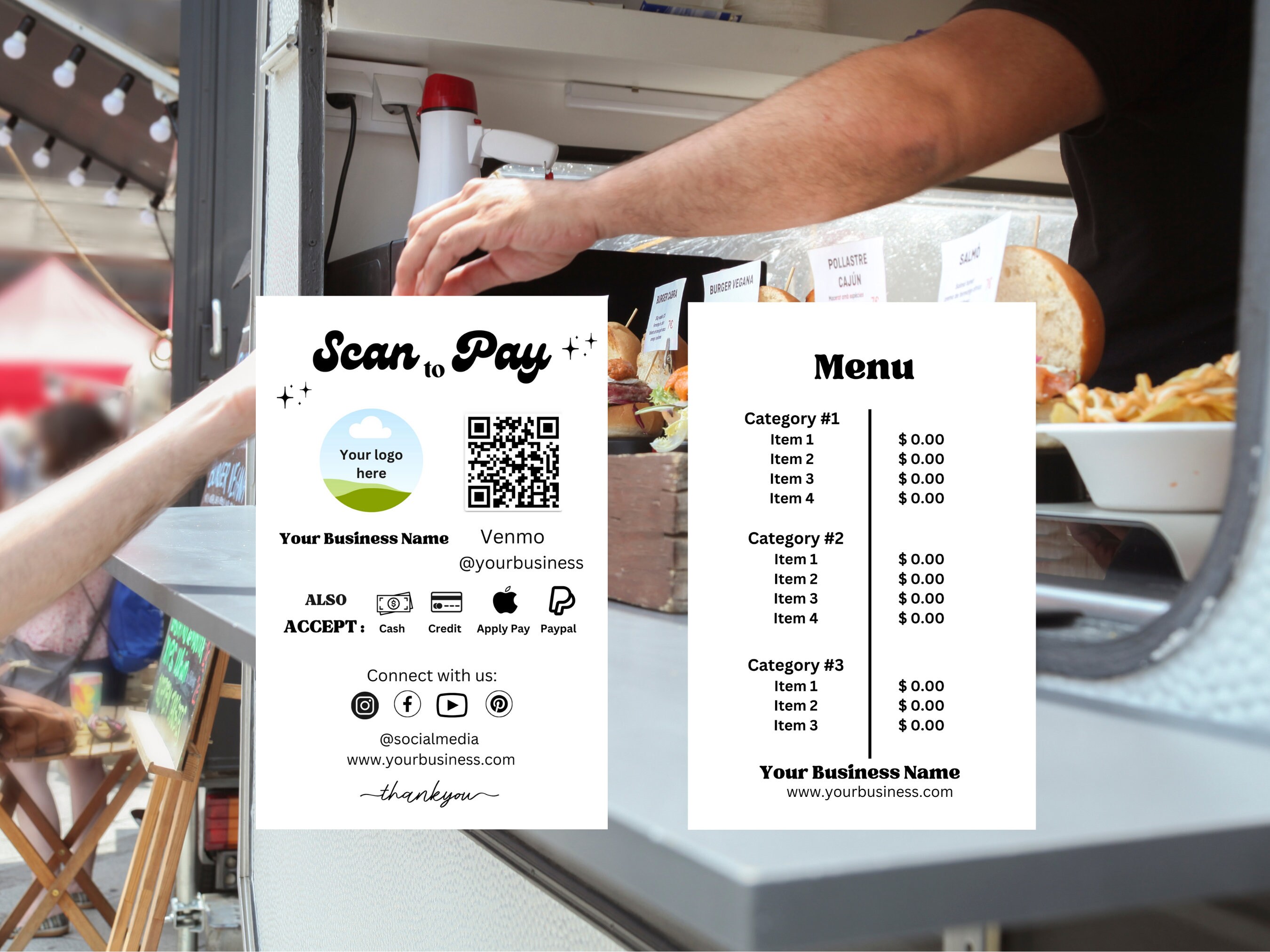 Set of 2 Editable Scan to Pay Sign QR Code Sign Template Canva ...