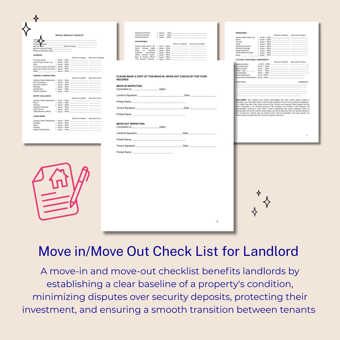 Move in Move Out Check List Form | Us Letter Size | PDF File| Instant ...