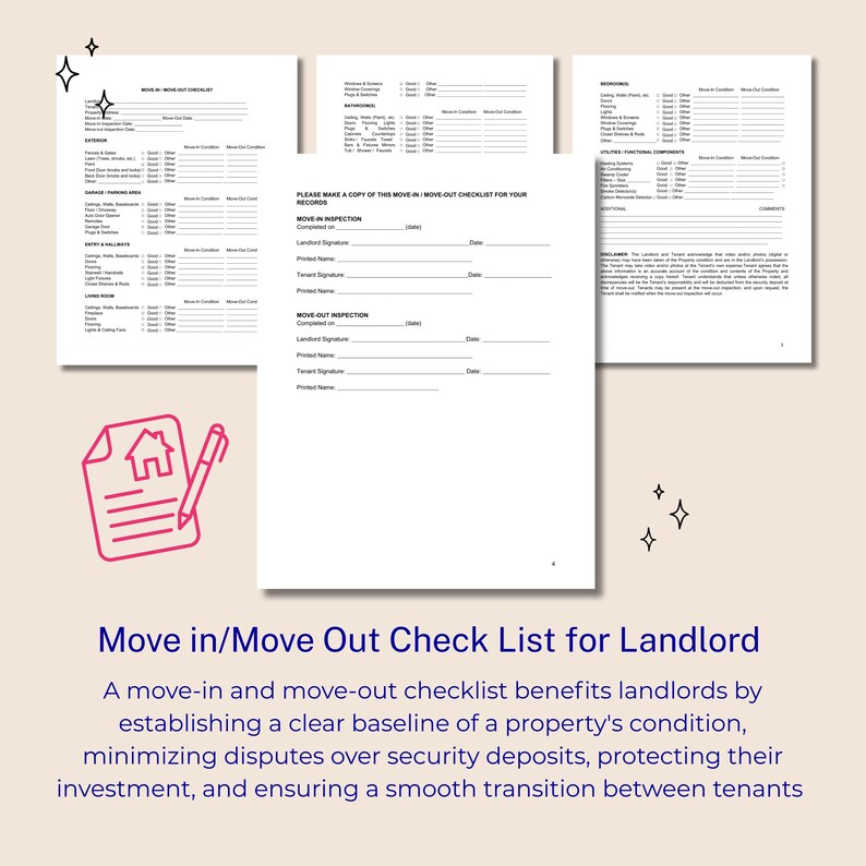 Move in Move Out Check List Form | Us Letter Size | PDF File| Instant ...