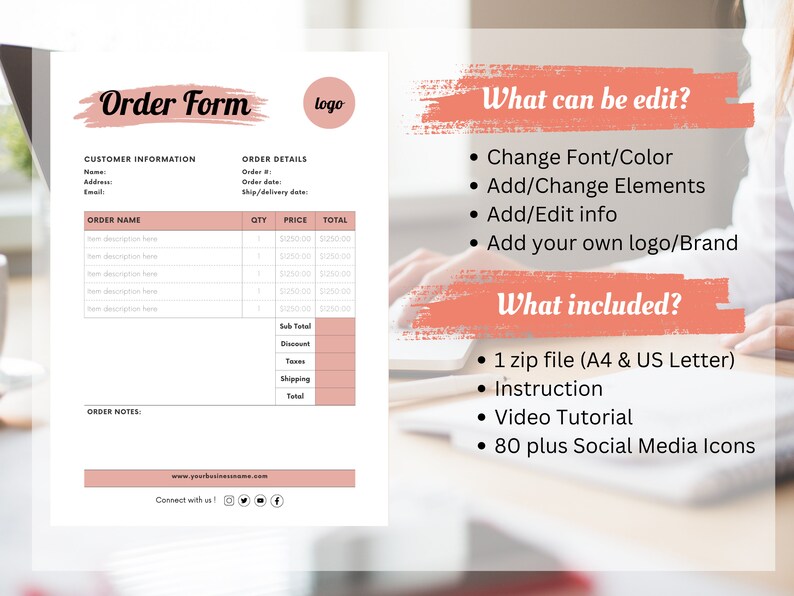 Editable Order Form Template| Modern Order Form| Small Business Forms ...